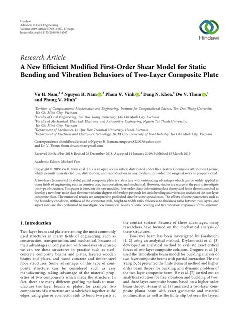 Pdf A New Efficient Modified First Order Shear Model For Static Bending And Vibration