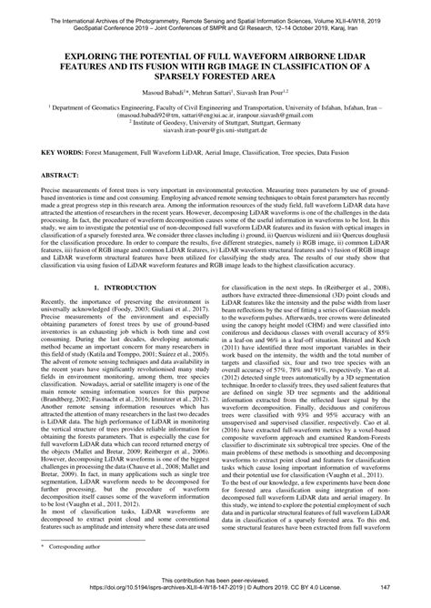 Pdf Exploring The Potential Of Full Waveform Airborne Lidar Features