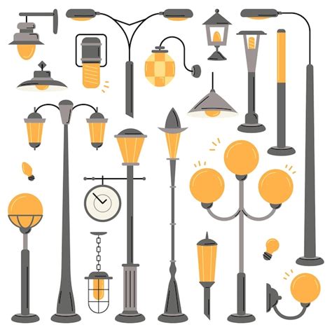 Premium Vector Modern And Vintage Street Lights Flat Icons Set Urban