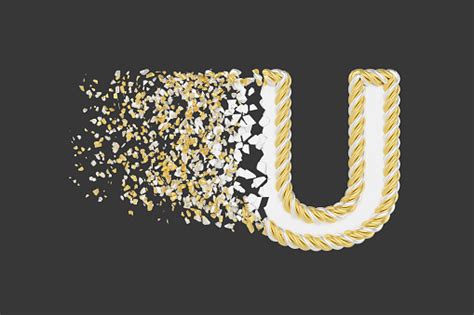 문자 U 3d 현실적인 래스터 그림을 분쇄 어두운 배경에 폭발 효과와 트위스트 문자 3차원 형태에 대한 스톡 사진 및 기타