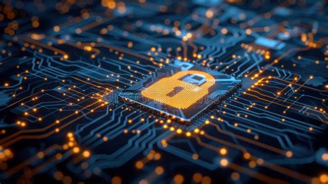 Glowing Padlock On A Digital Circuit Board Concept Cybersecurity And Data Protection Stock