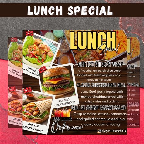 Editable Lunch Specials Flyer Template Printable Restaurant Menu