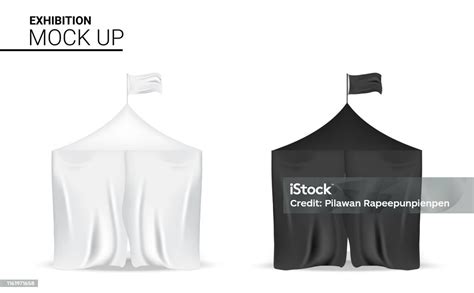 모의 현실적인 서커스 텐트 디스플레이 Pop 부스 깃발 용 카니발 또는 판매 마케팅 프로모션 전시회 배경 일러스트 검은색에 대한 스톡 벡터 아트 및 기타 이미지 Istock