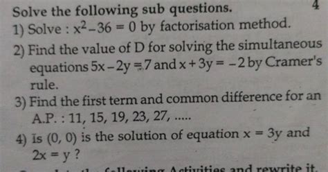 Solve The Following Sub Questions41 Solve X2−360 By Factorisation