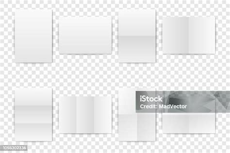 현실적인 화이트 빈 세로 A4 접힌 종이 시트 포스터 열 책자 모형 설정된 근접 촬영 절연 벡터 빈 종이 커버 또는 전단지의