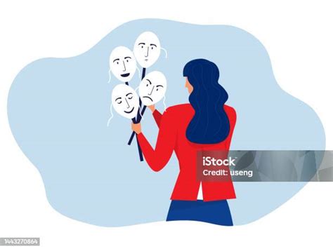 가면 증후군 소녀들은 행복하거나 슬픈 표현 개념 벡터 일러스트 레이터와 카니발 마스크를 선택 여배우에 대한 스톡 벡터 아트 및