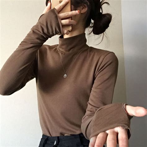 얇은속기모 여리무지 핸드워머 목티 목조임없는 기본 스판 반목티 부드러운 슬림핏 폴라 긴팔티 에이블리