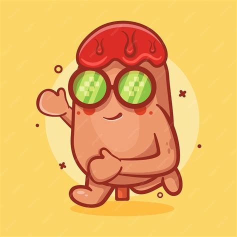 플랫 스타일 디자인에서 격리 된 만화를 실행하는 귀여운 옥수수 개 음식 캐릭터 마스코트 프리미엄 벡터