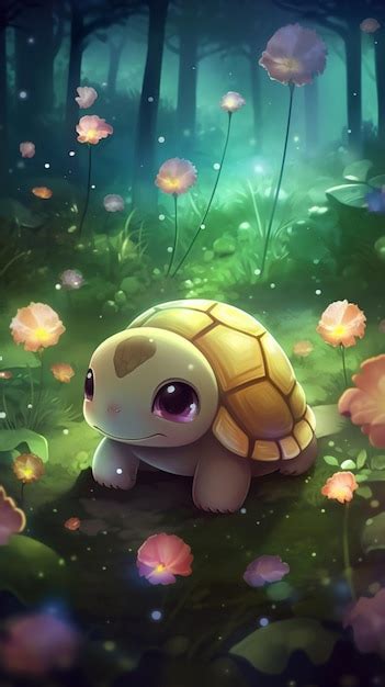 Premium AI Image A Turtle In The Grass With Flowers