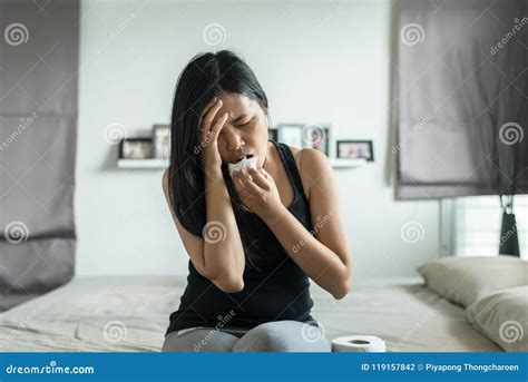 Asian Woman With Morning Sicknesspregnant Female Nausea In Room Stock
