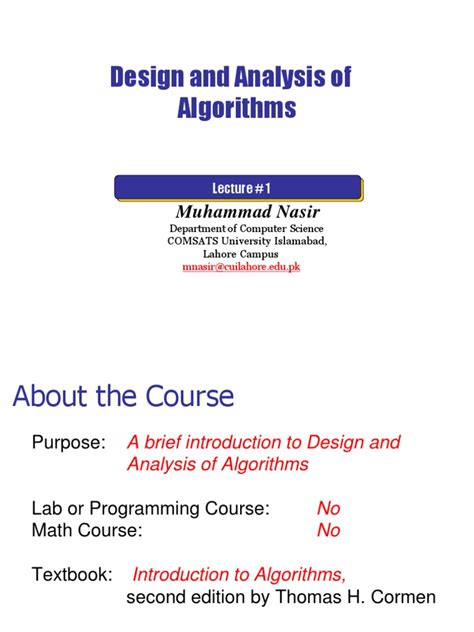 Design and Analysis of Algorithms: Muhammad Nasir | PDF | Time Complexity | Algorithms