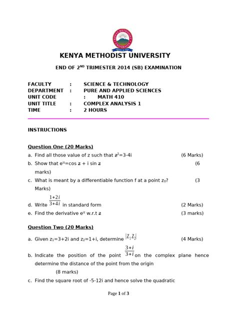 Math 410 Complex Analysis 1 Pdf Quadratic Equation Mathematical Concepts
