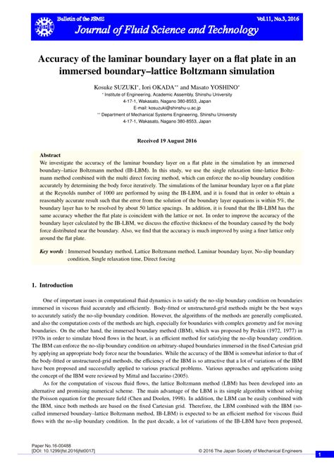 PDF Accuracy Of The Laminar Boundary Layer On A Flat Plate In An Immersed Boundary Lattice