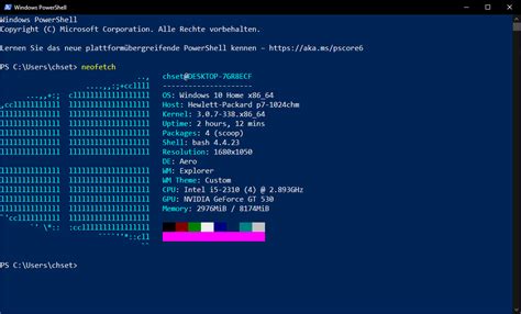 neofetch linux und windows powershell