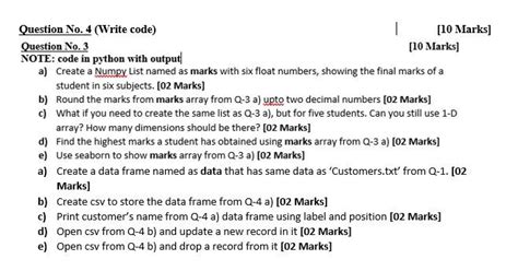 Solved Question No Write Code Marks Question No Chegg Com