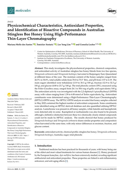 Pdf Physicochemical Characteristics Antioxidant Properties And
