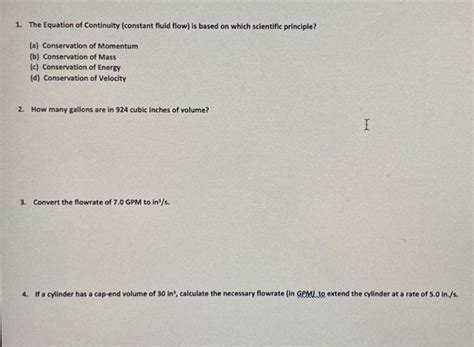 Solved The Equation Of Continuity Constant Fluid Flow Chegg
