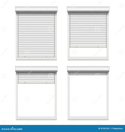 Vector Rolling Shutters White Metallic Roller Shutter Stock Vector Illustration Of Outside
