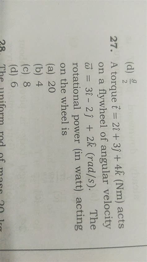 D 2g 27 A Torque T2 3 4knm Acts On A Flywheel Of Angular Vel