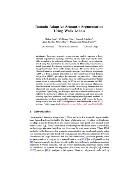 Domain Adaptive Semantic Segmentation Using Weak Labels Nec Labs