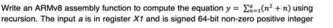 solved write an armv8 assembly function to compute the