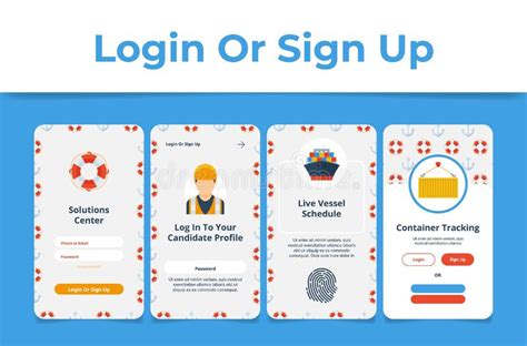 container tracking log in sign up mobile app page set vector