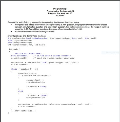 Programming I Programming Assignment 5 Program Due