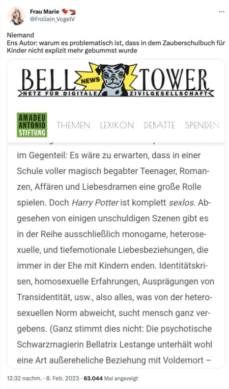 Autor Einer Staatlich Unterst Tzten Stiftung Vermisst Sex Bei Harry Potter