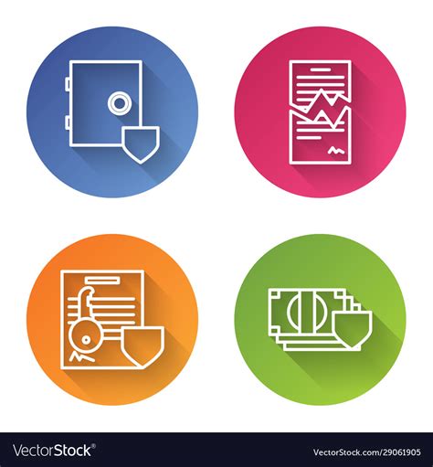 Set Line Safe With Shield Torn Contract Document Vector Image