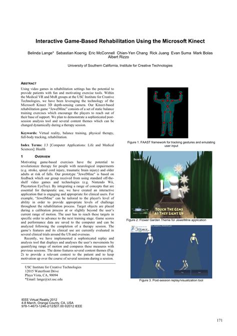 Pdf Interactive Game Based Rehabilitation Using The Microsoft Kinect