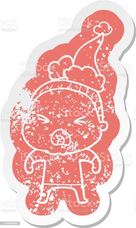 산타 모자를 쓰고 화난 늙은 여자의 기발한 만화 고민 스티커 낙서 드로잉에 대한 스톡 벡터 아트 및 기타 이미지 낙서 드로잉 데칼 만화 Istock