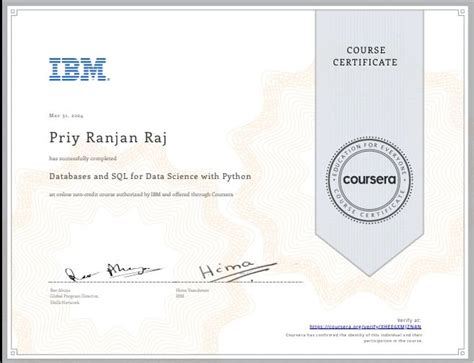 Completed Database And Sql For Data Science Priyranjan Raj Posted On The Topic Linkedin