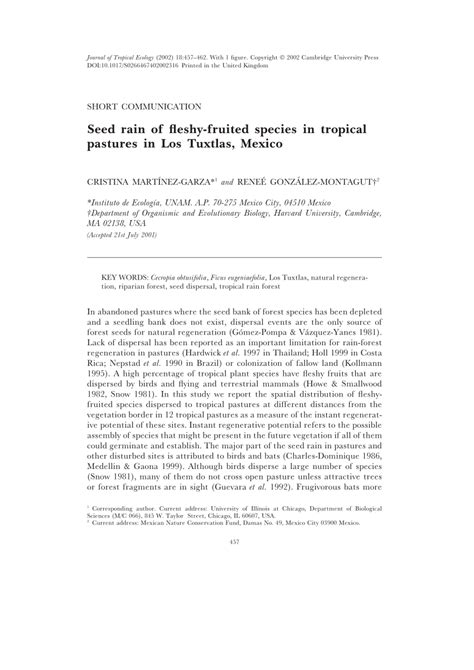 Pdf Seed Rain Of Fleshy Fruited Species In Tropical Pastures In Los
