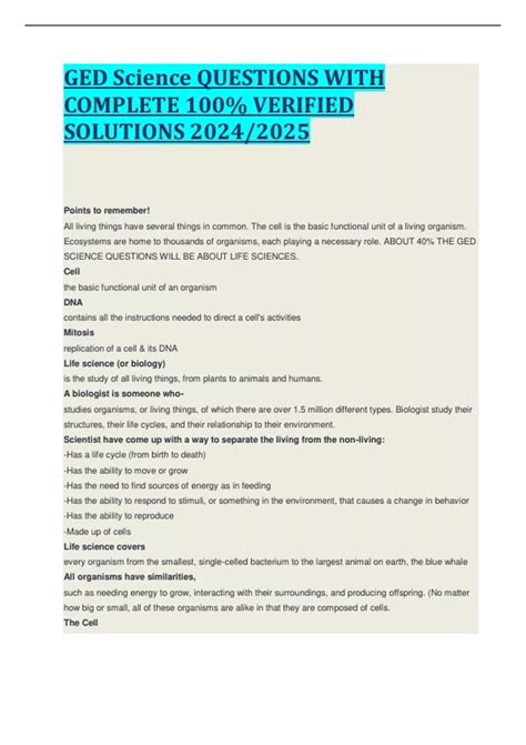 Ged Science Questions With Complete 100 Verified Solutions 20242025