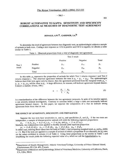 Robust Alternative To Kappa Sensitivity And Spec Pdf Sensitivity And Specificity Statistics
