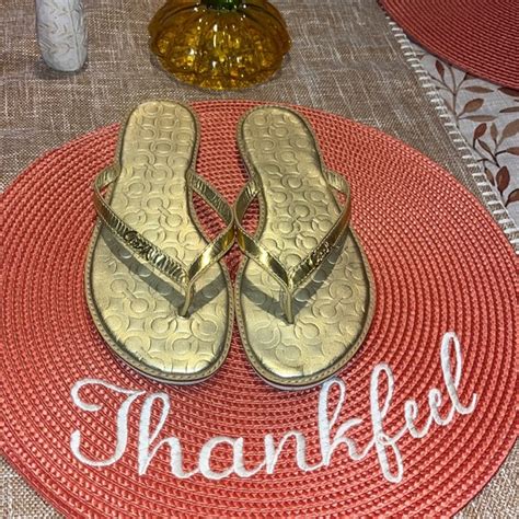 Coach Shoes Coach Devlynn Gold Metallic Flip Flop Sandal Thong Sz