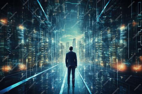 Premium Ai Image Shot Of Man Walking Data Center Database Data