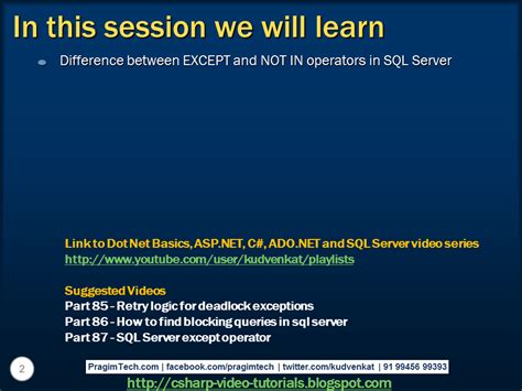 Sql Server Net And C Video Tutorial Difference Between Except And