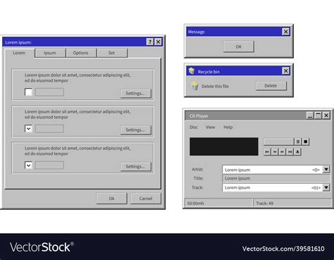 windows xp interface and samples with buttons vector image