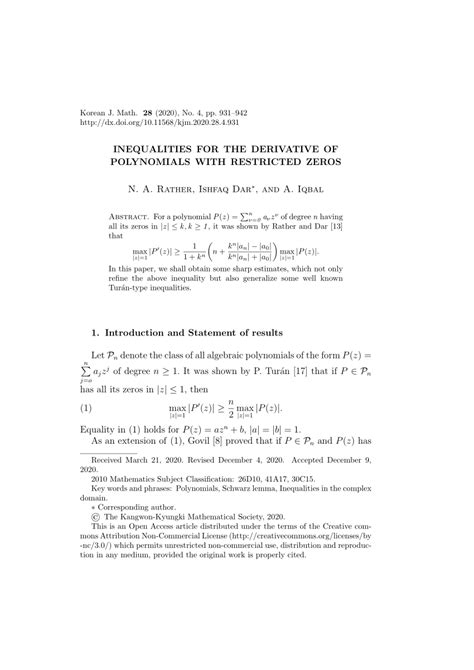Pdf Inequalities For The Derivative Of Polynomials With Restricted Zeros