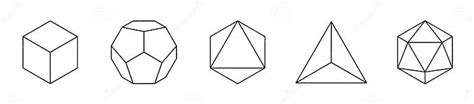 Set Of Vector Linear Platonic Solids Mathematical Geometric Shapes Such As Cube Tetrahedron