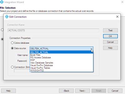 Create An MS SQL Database Connection To Load Actual Costs