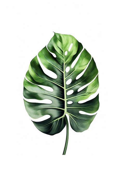 Digital Monstera Leaf Print On White Background Etsy