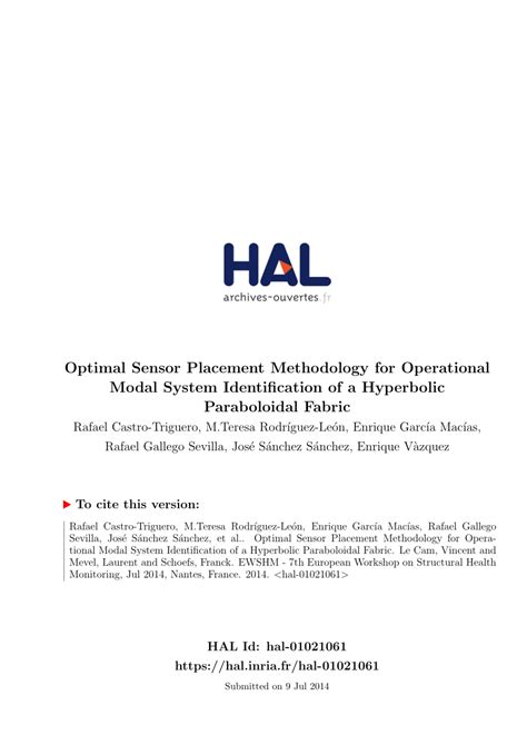 Pdf Optimal Sensor Placement Methodology For Operational Modal System Identification Of A