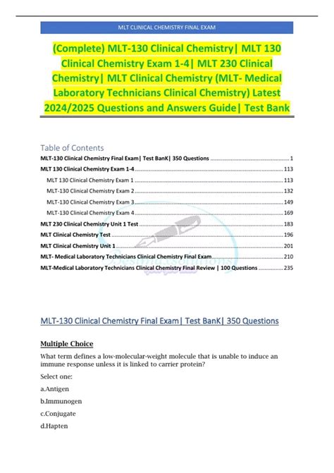 Complete Mlt 130 Clinical Chemistry Mlt 130 Clinical Chemistry Exam 1 4 Mlt 230 Clinical