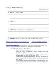 Excel Homework Docx Excel Homework Start Assignment Due Oct By