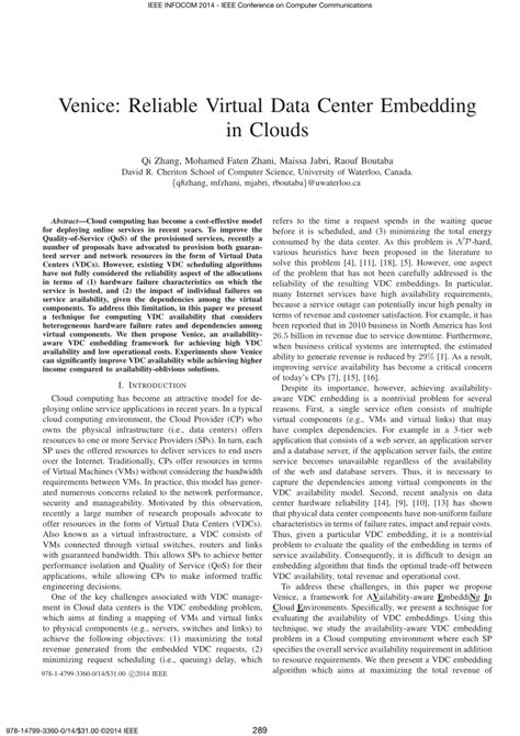Pdf Venice Reliable Virtual Data Center Embedding In Clouds