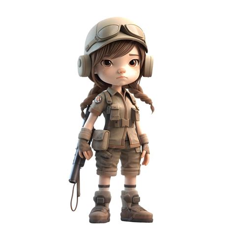 Premium Photo Defending The Country A 3d Cute Girl In Army Uniform