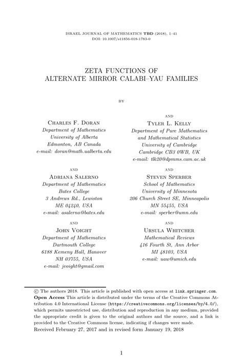 Pdf Zeta Functions Of Alternate Mirror Calabiyau Families