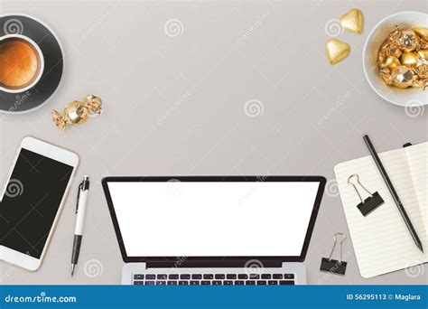 Website Header Design With Laptop Computer And Business Objects With